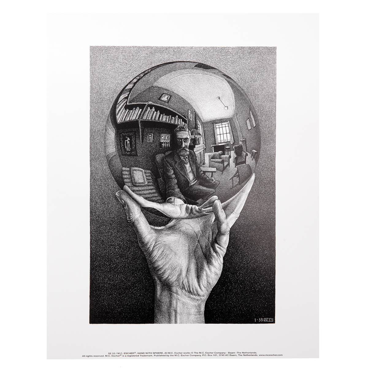POSTER MINI HAND WITH REFLECTING SPHERE – M.C. Escher